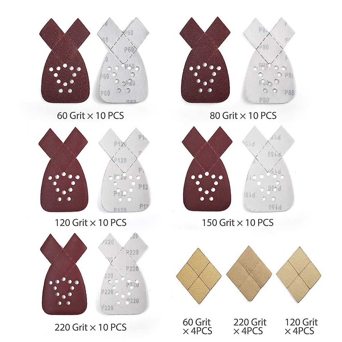 Sanding Sheets for Black and Decker Mouse Sanders, 50PCS 60 80 120 150 220 Grit Sandpaper Assortment with Extra Tips for Replacement, 12 Holes Hook and Loop Detail Sander Sanding Pads Sand Paper