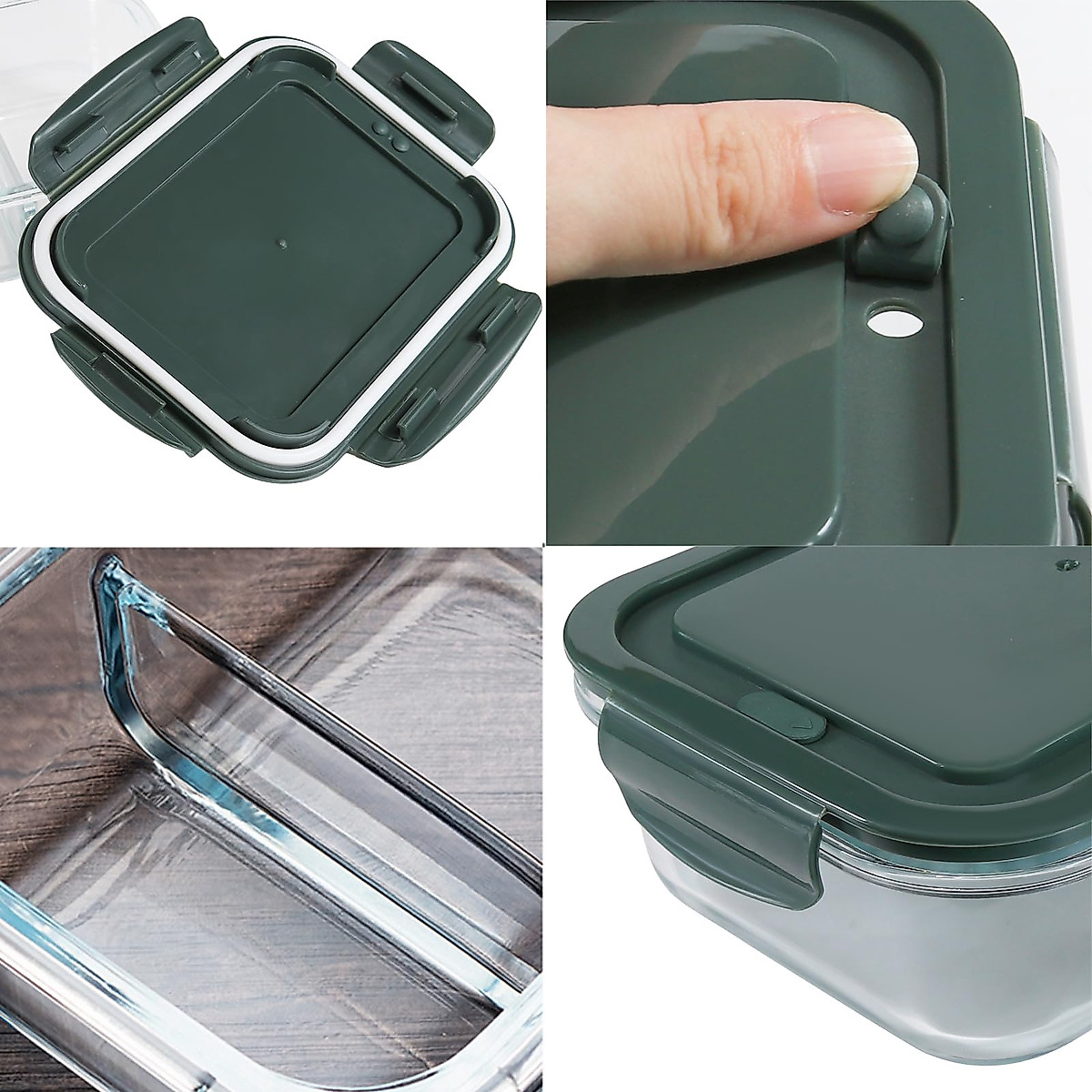 ATRDTO 5Pack35oz Glass Food Storage Containers with Lids-Meal Prep Containers 2 Compartments-Airtight Lunch Containers Bento Boxes with Snap Locking Lids for Microwave Freezer Oven