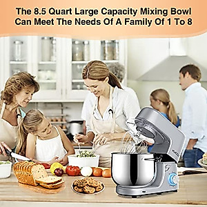 KUCCU Stand Mixer, 8.5 Qt 660W, 6-Speed Tilt-Head Food Dough Mixer, Electric Kitchen Mixer with Dough Hook, Flat Beater & Wire Whisk, Mixing Bowl (8.5-QT, Silver)