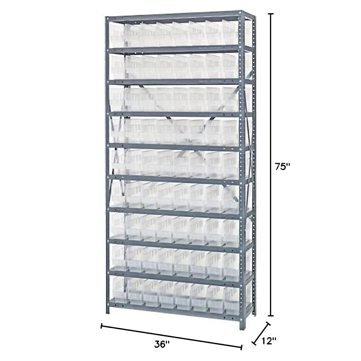 Quantum Storage Systems 1275-201YL Store More Steel Shelving Unit with 6" Shelf Bins, 12" D x 36" W x 75" H, Yellow