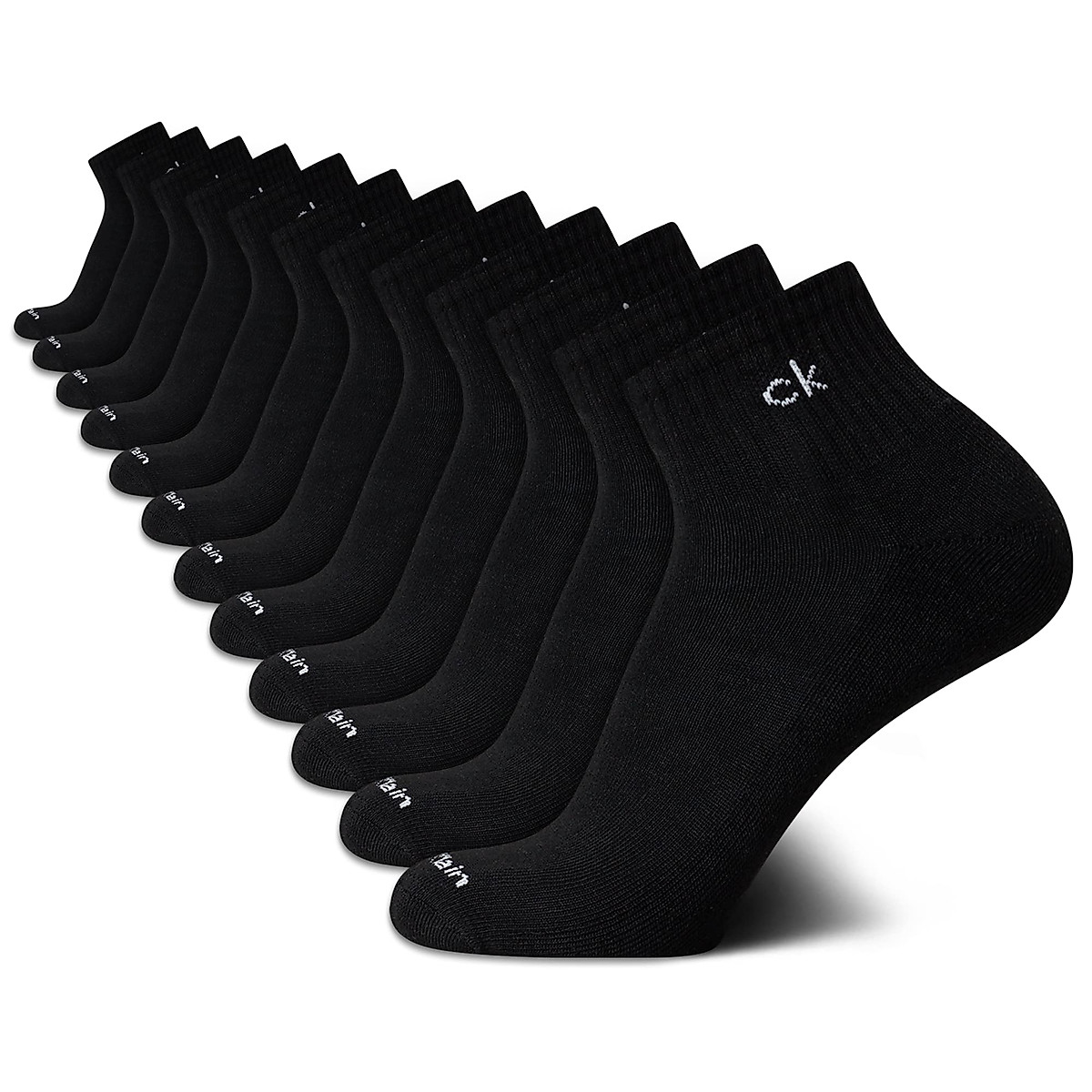 Calvin Klein Men's Socks - Athletic Cushioned Quarter Cut Ankle Socks (12 Pack), Size 712, All Black