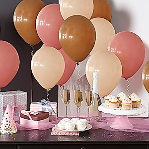 70 Pieces 10 Inch Boho Birthday Balloon Pastel Brown Balloon Cream Tan Brown Nude Ivory Blush Champagne Dusty Rose Balloon with 33 Feet Gold Ribbon for Birthday Party Baby Shower Decorations