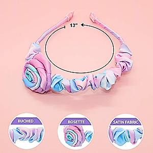 FROG SAC 2 Tie Dye Headbands For Girls, Satin Rosette Head Band For Kids, Ruched Headband Hair Accessories, Dressy Girl Hair Bands For Children