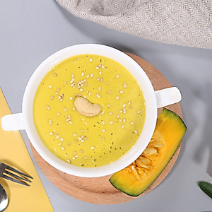 Foraineam Porcelain Bowls with Double Handles 10 Ounce White French Onion Soup Crocks Round Stackable Bowls for Soup, Cereal, Oatmeal, Set of 6