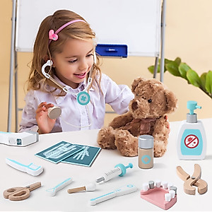 umu Doctor Kit for Kids, Pretend Toy 36 PCS Wooden Doctor Playset for Toddlers, Montessori Toys Dentist Kit for 3, 4 and 5 Year Old Boys and Girls