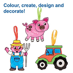 Baker Ross FE538 Farm Suncatcher Craft - Pack of 10, Stained Glass Effect for Kids to Decorate and Display for Arts and Craft Activities