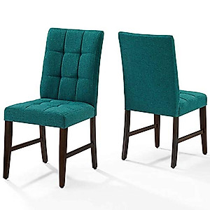 Modway Promulgate Biscuit Tufted Upholstered Fabric Dining Side Chair, Set of 2, Teal