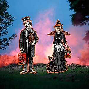 Halloween Yard Signs Mr Skeleton and Mrs Witch Decorative Yard Decorations Yard Sign Halloween Garden Decor Garden Stakes Scary Stakes for Patio, Yard, Lawn Halloween Party Decor 2 Pack