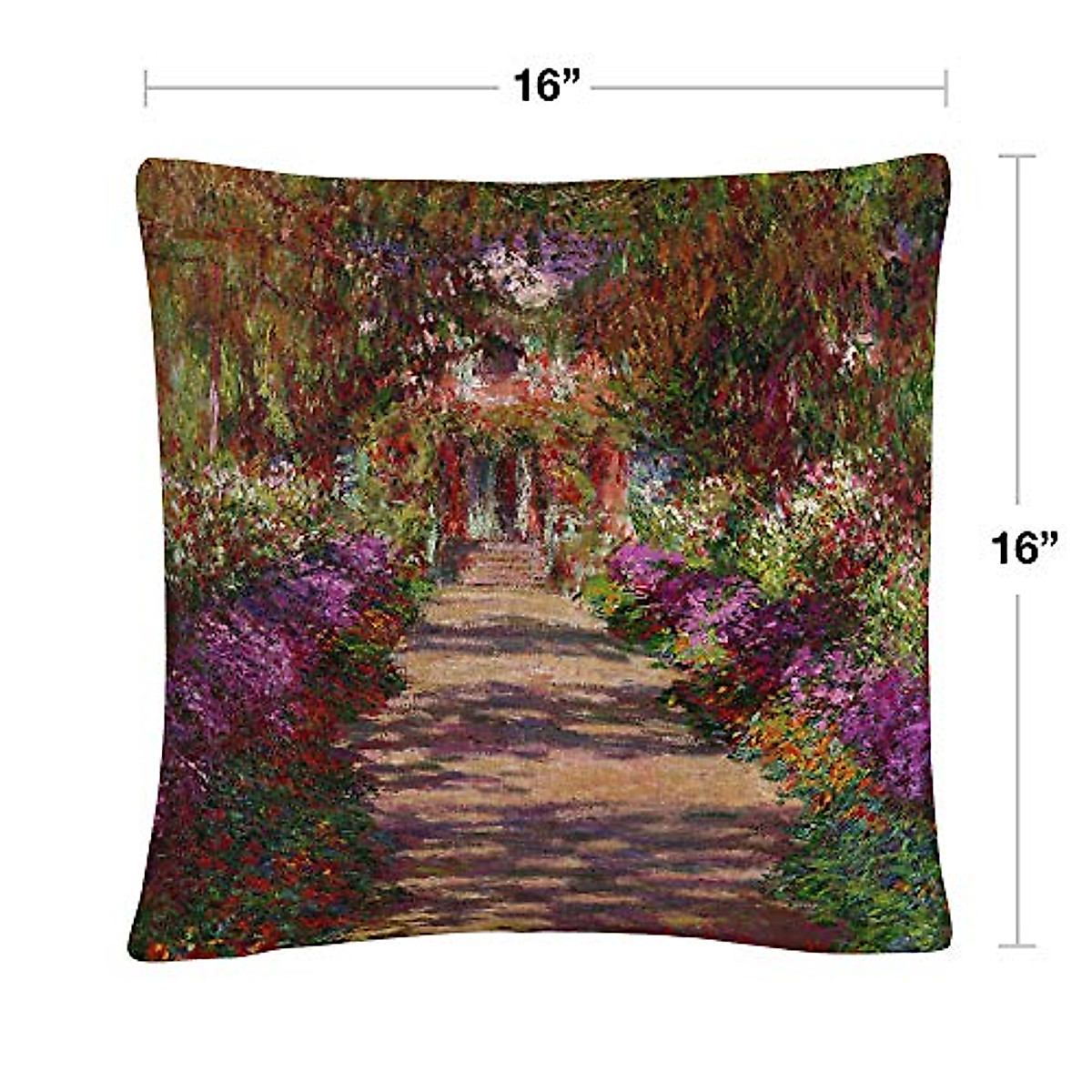 Trademark Fine Art Pathway Garden by Claude Monet, 16x16 Decorative Throw Pillow, Multi-Color