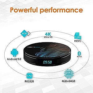 KRGEMS Android 10.0 Smart Tv Box,Streaming Box,4g+64g, Bt4.1, Support Dual-Band WiFi (2.4g&5g), 4k H.265 Decoding,3D,Set Top Box