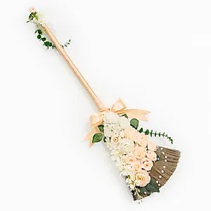 TTS For Home - Wedding Brooms Bride Bridegroom, Jumping The Broom for Wedding, Natural Whisk Broom with Ribbons, Artificial Pearl, Leaves,Roses for Decorative Wedding