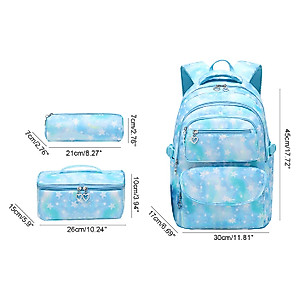 JiaYou School Backpack Sets 3pcs Stars Prints Daypack For Teens Girls Primary School Students(Blue Stars,22 Liters)