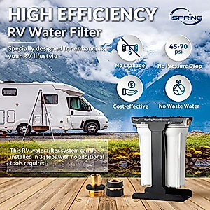 iSpring CW21 2-Stage Water Filtration System for RVs, Leak-Free Brass Fittings, Reduces Odor, Color, Chlorine, Sediment for RVs, Tankless, High Capacity, BPA Free
