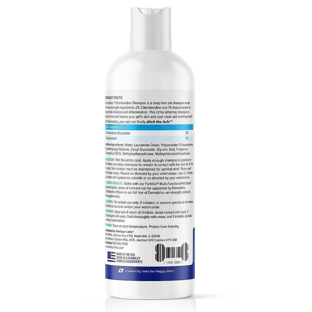 Vetnique Dermabliss Chlorhexidine for Dogs Skin Health - Antibacterial Medicated Dog Shampoo - for Skin Infections & Irritation, Hot Spots & Redness Relief (Medicated Shampoo, 16oz)