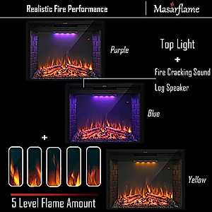 Masarflame 43'' Electric Fireplace Insert, Retro Recessed Fireplace Heater with Fire Cracking Sound, Remote Control & Timer, 750/1500W, Black