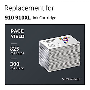 LemeroUexpect 910 910XL Remanufactured Ink Cartridge Replacement for HP 910 XL 910XL Ink Cartridge Combo Pack 4-Pack for HP Printer OfficeJet Pro 8025 8022 8035 8028, Black Cyan Magenta Yellow
