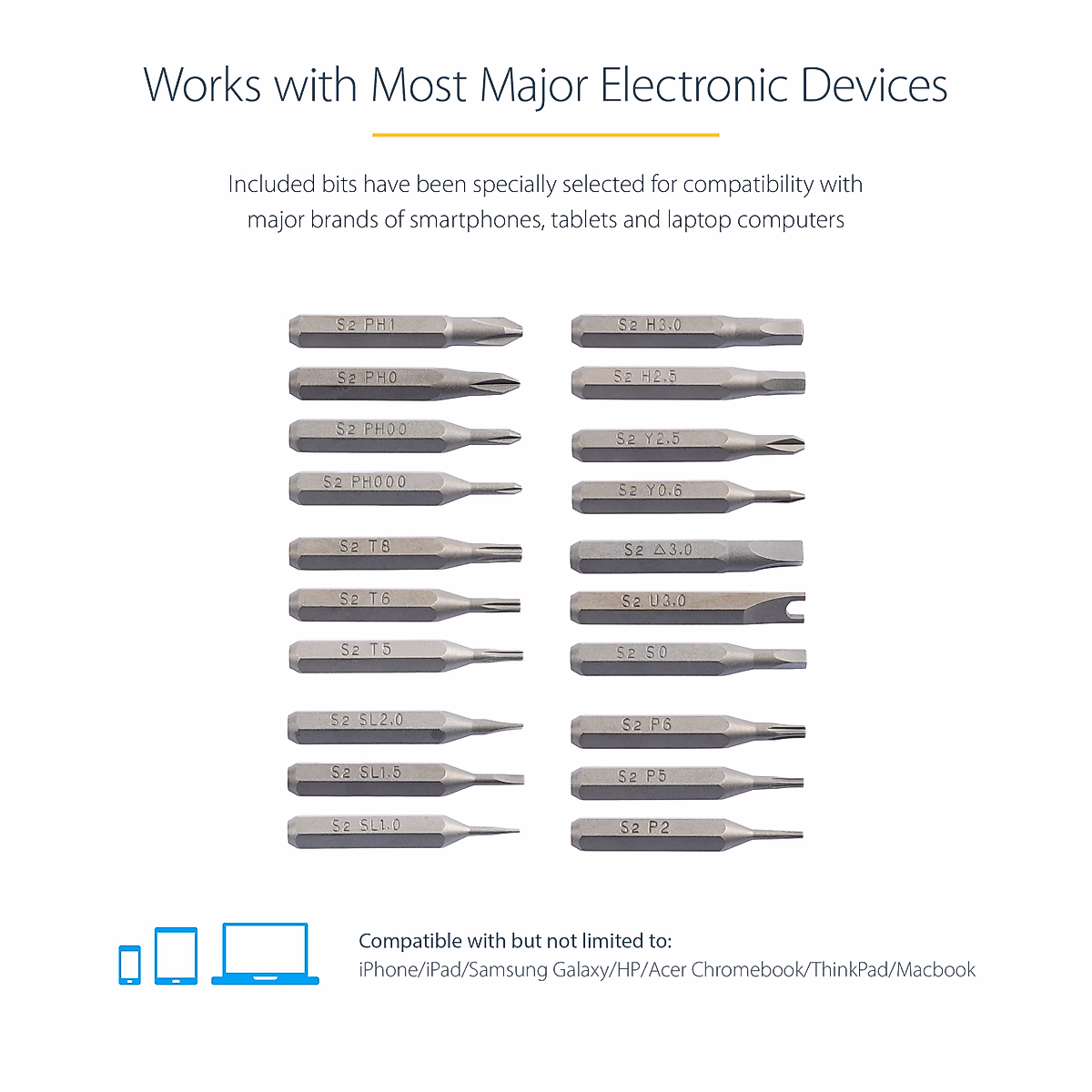 StarTech.com 20-Bit Electric Precision Screwdriver Set - Portable/Mini Battery Powered Bit Driver Kit for Electronics, Laptop, Computer, Tablet & Phone Repairs - Magnetic - Cordless, TAA