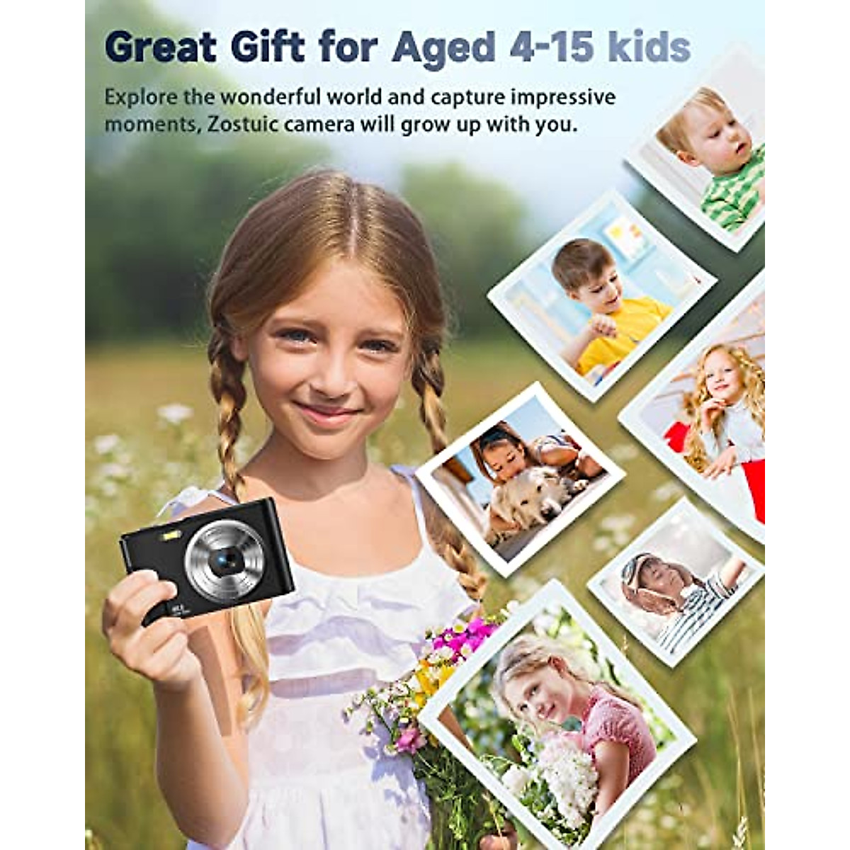 Kids Camera, Zostuic 48MP Digital Camera Autofocus with 32 GB Card FHD 1080P Vlogging Camera 16X Zoom, Compact Portable Mini Toys Cameras Gift for 4-15 Year Old Kids Children Teen Student Girls Boys