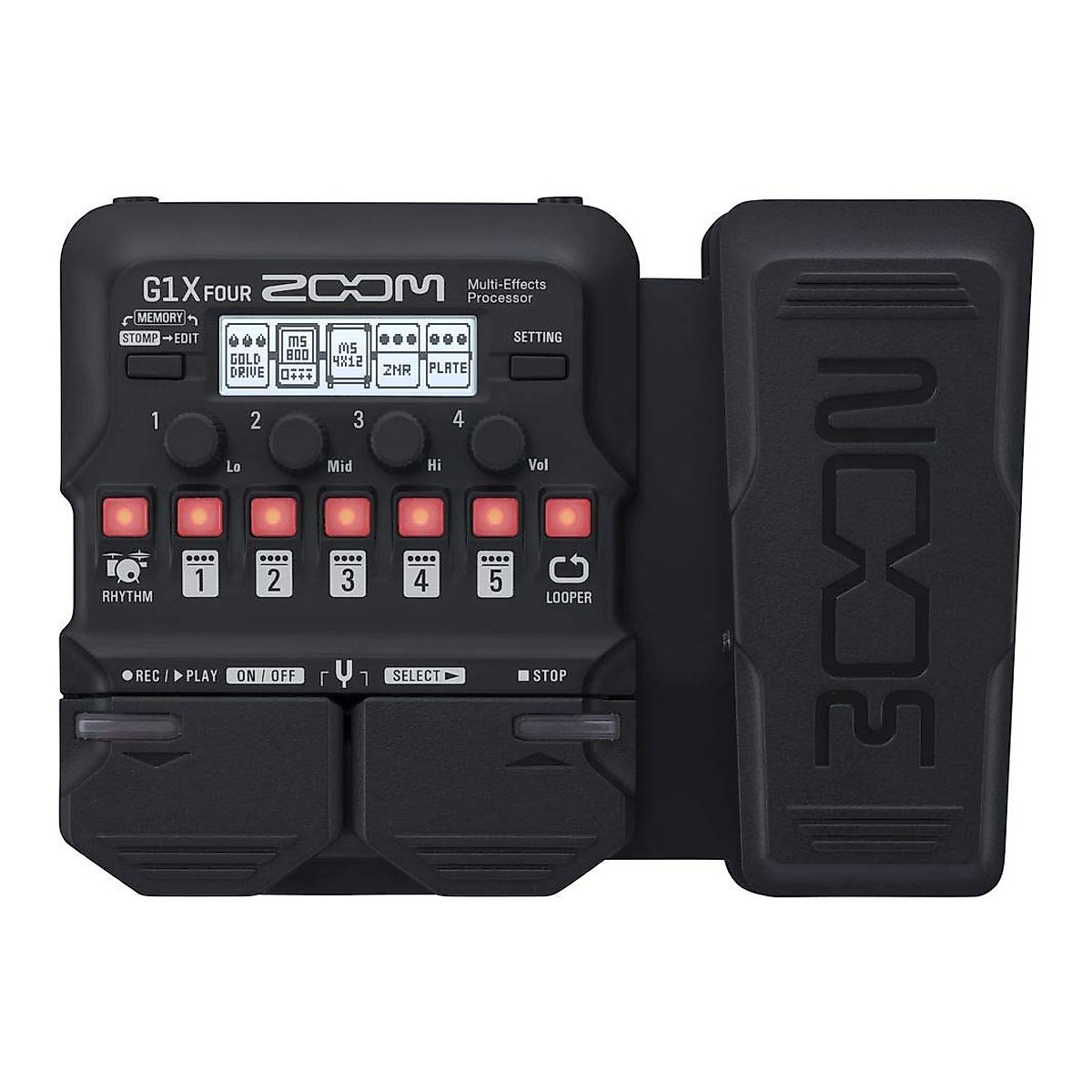 Zoom G1X Four Guitar Effects Processor with Built-In Expression Pedal - 70+ Built-in Effects, Amp Modeling, Looper, Rhythm Section, Tuner + 4x AA Batteries + Instrument Cable + Cleaning Cloth