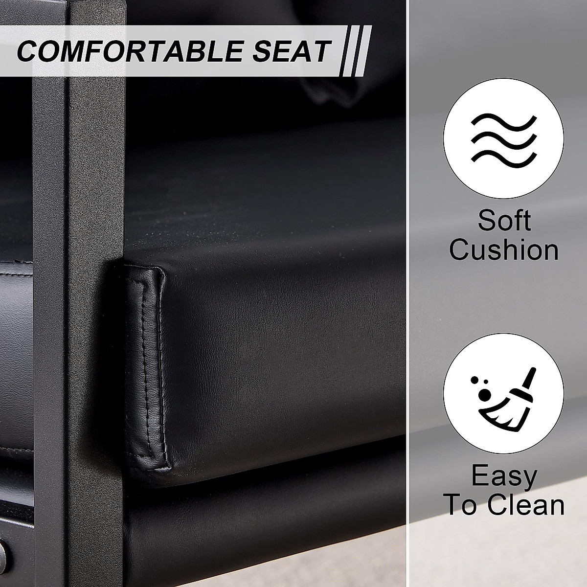 Rustic Faux Leather Loveseat Sofa Couch,Sleeper Sofa Bed for Small Living Spaces Bedroom Guest Room Apartment w/Metal Frame and Comfortable Cushions,Small Love Seats Couch,Easy Assembly (Black)