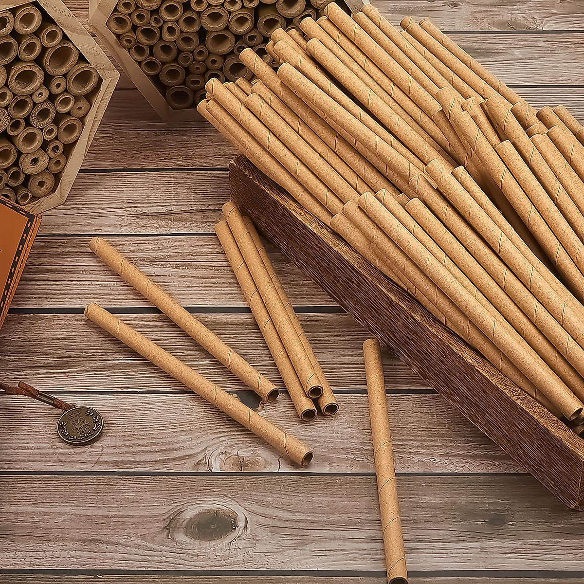 Gueevin 400 Pcs Mason Beehive Tubes 6 Inch Long Cardboard Beehive Nesting Tubes Nesting Paper Inserts for Outdoor Beekeeper's Garden House Hotel Condo Beehive Nest