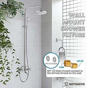 gotonovo Exposed Shower Faucet Set 8 Inch Rainfall Showerhead 3-Function Shower Fixture with Tub Spout 2 Corss Handles Shower System Polish Chrome