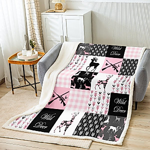 Camo Antler Fleece Throw Blanket Baby 30"x40" Kids Deer Hunting Pink Plaid Buffalo Plush Blanket for Bed Sofa Couch Boys Farmhouse Cabin Camouflage Boho Arrow Sherpa Blanket Wild Animal Fuzzy Blanket