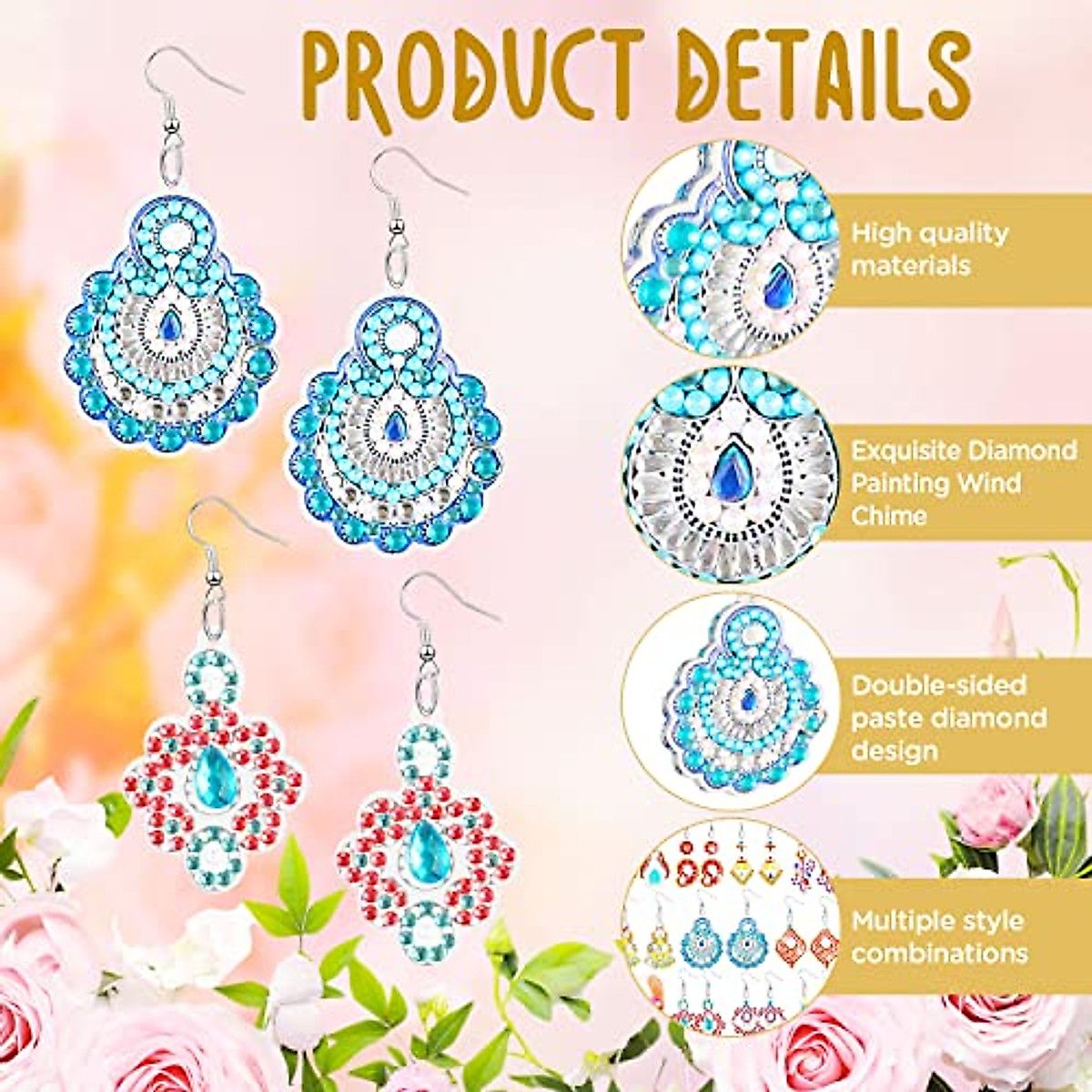 Kigeli 10 Pairs Diamond Painting Earrings Jewelry Diamond Art Earring Kit for Jewelry Making 5D DIY Earring Making Kit for Adults Kids Boho Dangle Drop Earrings Vintage Jewelry Crafting Charms Bulk