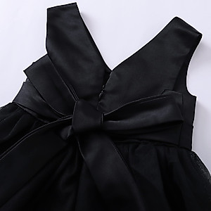 TENTIDE Baby Girl Black Dress Wedding Sleeveless V Neck A-line Bridesmaid Party Dresses Princess Tulle Ball Gown (Black,6-12 Month)