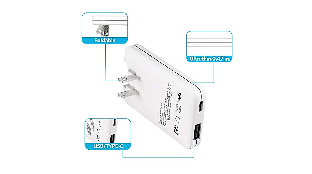 Ultra-Slim USB C Wall Charger | Fast 18W Dual Port Plug