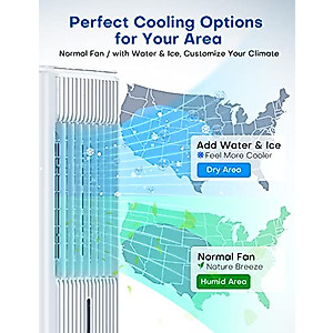 Evaporative Air Cooler, TEMEIKE 3-IN-1 Portable Air Conditioners w/Remote, Cooling Tower Fan w/Humidify, 70° Oscillation & 7H Timer Swamp Cooler, Windowless Evaporative Cooler for Room Bedroom Office