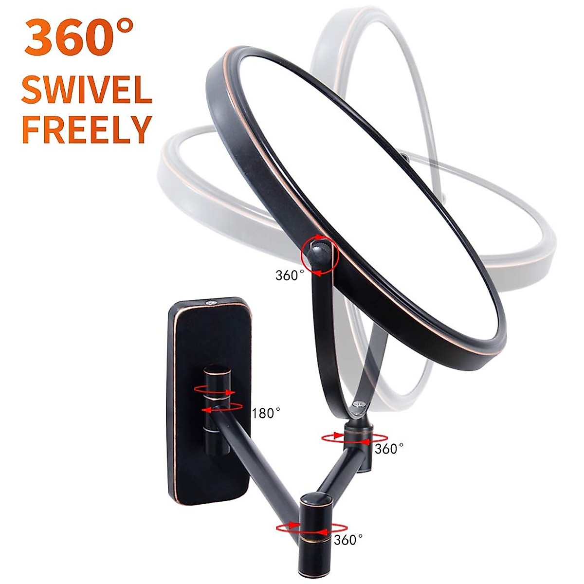 Nicesail Orb 1X/10X Magnifying Makeup Mirrors for Wall Mounted Makeup Mirror 8 Inch, Double-Sided 10x Magnifying Mirror Wall Mount, Oil Rubbed Bronze (8 Inch, 10X)