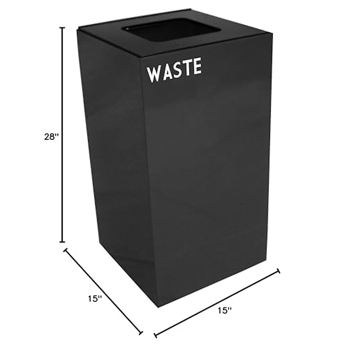 Witt Industries 28GC03-CB Steel 28-Gallon Geo Cube Recycling Container, Square Opening, Legend "Waste", Square, 15" Width x 15" Depth x 28" Height, Charcoal