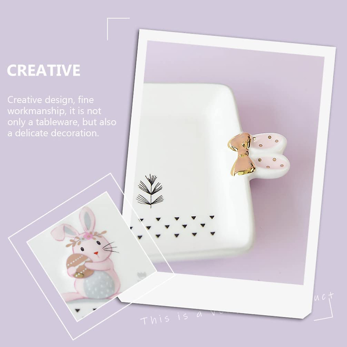 Cabilock Ceramic Serving Tray Easter Bunny Plates Food Serving Tray Dessert Plate Easter Party Plates Salad Plate Fruit Plate Serving Plate