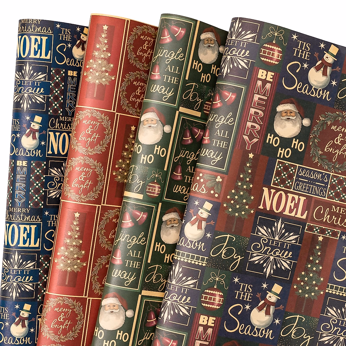 RUSPEPA Kraft Wrapping Paper Sheets - Christmas Santa Claus and Snowman Design - 12 Folded Sheets-19.68 X 27.5 Inch