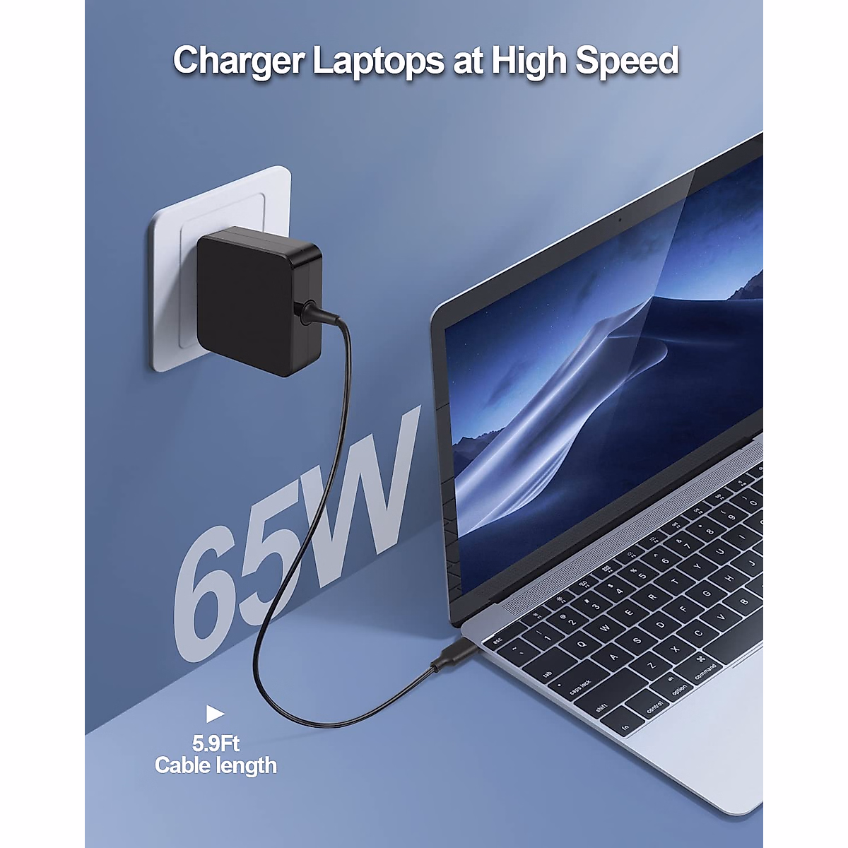 65W USB C Charger,PD Wall Power Adapter Compatible for MacBook Pro, Dell XPS, Chromebook, Lenovo, Huawei Matebook, HP Spectre, Acer and Any Laptops or Smart Phones with USB C