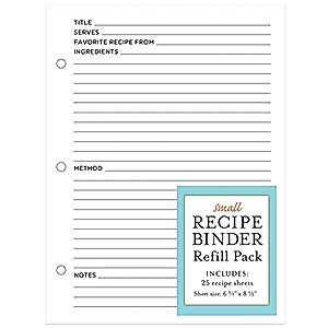 Small Recipe Binder Refill Pack: 25 Sheets