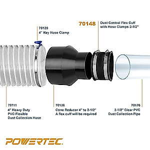 POWERTEC 70148 2-1/2 Inch Dust Control Flex Cuff with Steel Hose Clamps, Hose Connector Rubber Cuff Coupler for Woodworking Dust Collection Fittings, Dust Collector Accessories & Machinery, 1 pack