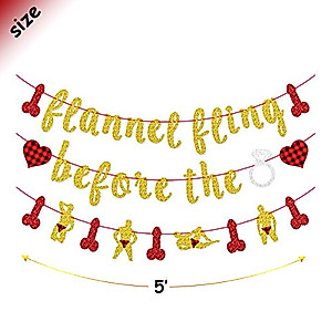 Flannel Fling Before The Ring Bachelorette Banner Male Strippers Banner for Plaid Bachelorette Camp Bachelorette Party Decorations (Gold)