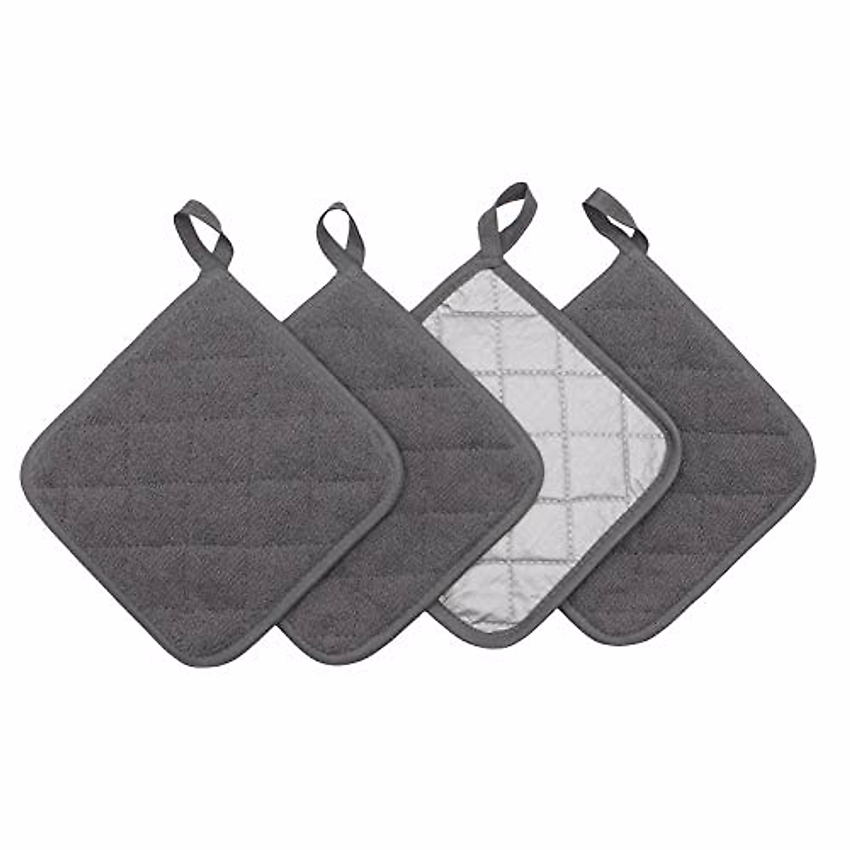 Cotton Pot Holders Cotton Made Machine Washable Heat Resistant Everyday Kitchen Basic Terry Pot Holder, Hot Pads, Trivet for Cooking and Baking Set of 4 (Grey)
