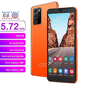 3G Unlocked Smartphone , Note30 Plus 5.72in HD Full Screen Cell Phone , Support APP Face Recognition for Android 8.1 Fingerprint Unlock Smartphone , 512M 4G , Dual SIM Dual Camera Orange