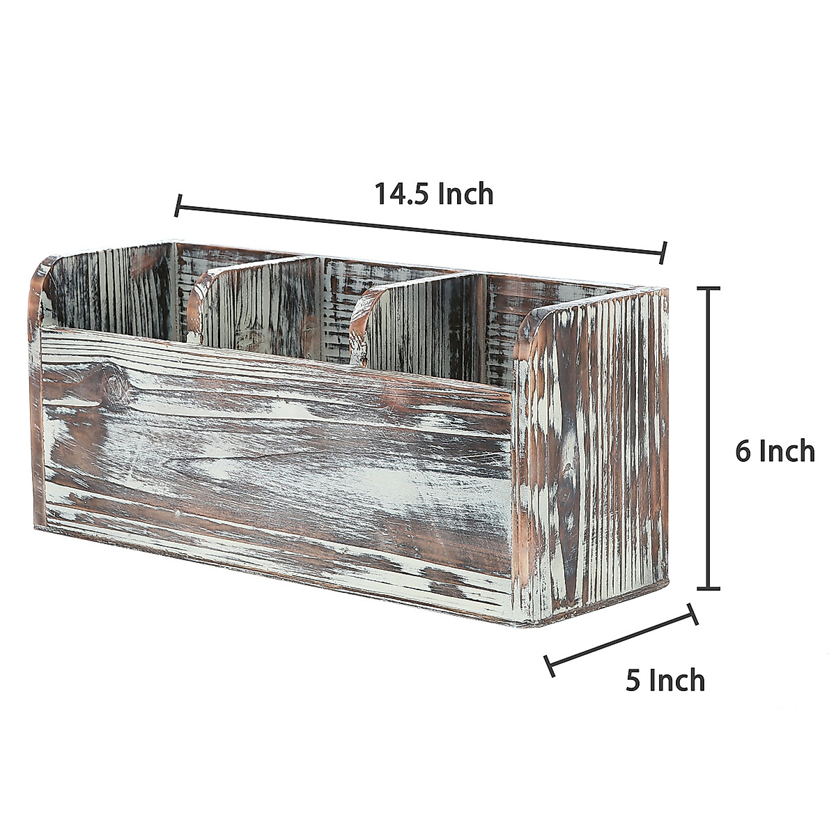 MyGift Torched Wood Kitchen Utensil Holder for Countertop with 3 Compartments, Coffee Bar Condiment Organizer Tray