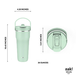 Zak Designs Harmony 2-in-1 Coffee Tumbler for Travel or At Home, 30oz Recycled Stainless Steel is Leak-Proof When Closed and Vacuum Insulated with Handle (Icicle Mint Green)