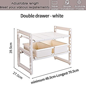 Aluvee Under Sink Storage and Organiser - Multipurpose Sliding 2-Tier Under Sink Organiser for Bathroom Kitchen - Top & Bottom Sliding Cabinet Organiser, White