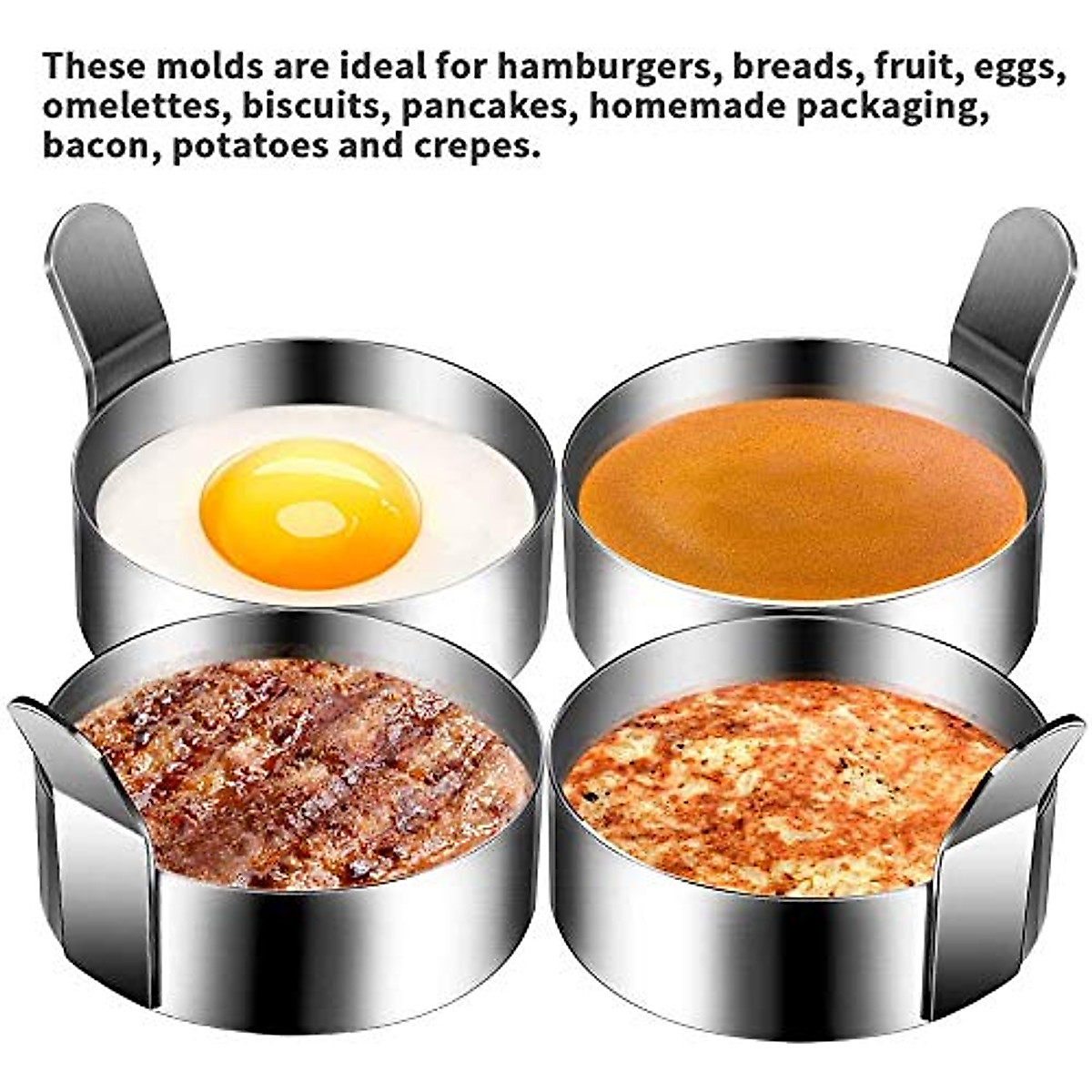 Winkeyes 4pcs 3.5 Inch Stainless Steel Round Pancake Rings Egg Rings, Non Stick Fried Egg Mold, Pancakes Maker Molds, Breakfast Egg Sandwich Cooker Maker (3.5inch)