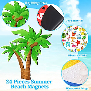 Xuhal 24 Pcs Summer Beach Magnets Car Decorations Hello Summer Refrigerator Protector Magnets Cruise Door Hawaii Tropical Gnome Palm Tree Magnetic Stickers for Fridge Mailbox Whiteboard Luau Party