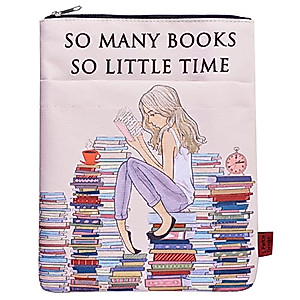 So Many Books So Little Time Book Sleeve with Zipper, Book Covers for Paperbacks, 11 X 8.5 Inch, Bookish Gift for Girl