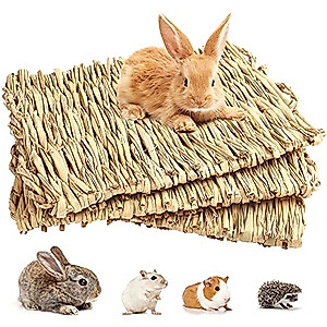 PrimePets Grass Mat for Rabbits Bunny, 3 Pack, Woven Hay Mat for Small Animals, Natural Straw Bedding Resting Cage Mat for Guinea Pig Parrot Chinchilla Hamster Rat