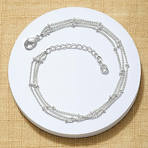 Fettero 14K Gold Bracelet for Women Gold Plated Bracelet Dainty Chain Gold Beaded Bracelet Paperclip/Curb/Figaro/Satellite Chain Adjustable Bracelet Jewelry -Satellite 3 Layer Sliver