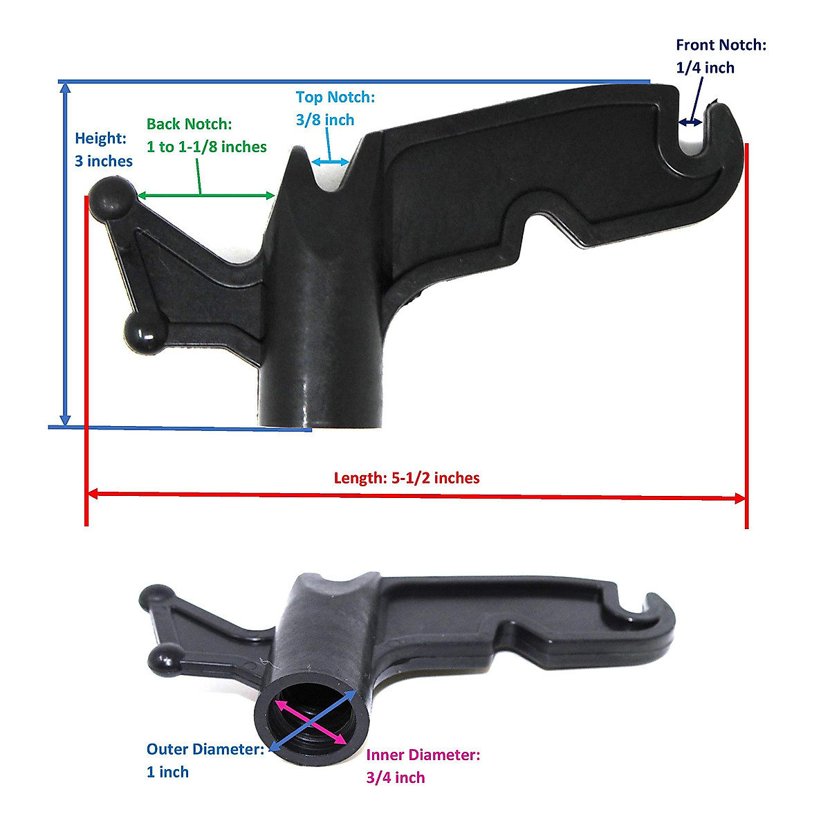 JSP Manufacturing Multi-Purpose Plastic Utility Hook Screw On Pole Attachment (Pole NOT Included) - Hang Christmas Lights, Bird feeders, Sting Lights, Ropes, Boat Lines (2, Black)